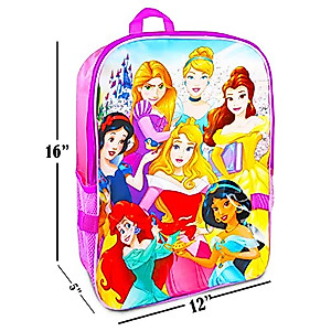 Disney Princess Backpack with Lunch Box for Girls Bundle ~ Deluxe 16" Princess School Bag, Lunch Bag, Water Bottle, Stickers, and More (Disney Princess School Supplies)