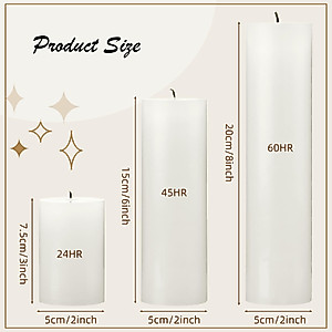 Nuogo 24 Pcs Ivory Pillar Candles Bulk Set of 3 Long Burning Wax Pillar Candles 2 in x 3, 6, 8 Inch Dripless Unscented Smokeless Candles for Wedding Party Spa Lantern Fireplace Home