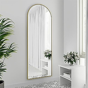 GLSLAND-21x64 inch Arched Full Length Mirror-Aluminum Alloy Frame High Definition-Full Body Mirror for Bedroom or Living Room