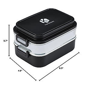 TWOKIWI Bento Box Adult Lunch Box – Lunch Containers for Adults/Kids – 7 Cup Bento Lunch Box with 3 Compartments & Fork, Microwave,Dishwasher & Freezer Safe (Classic Black)