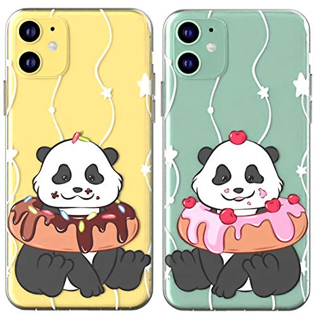 Toik Matching Couple Cases for Apple iPhone 11 Pro Xs Max Xr 10 X 8 Plus 7 6s 5s SE Kawaii Print Panda Silicone BFFs Animals Doughnut Gift Best Friend Sweet Relationship Girlfriend Cute