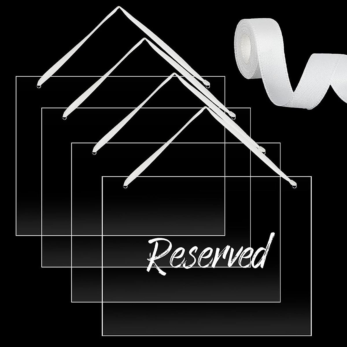 AHANDMAKER 2 Pcs Clear Acrylic Hanging Sign 8.66"x11" Wedding Chair Signs Reserved Seating Signs DIY Blank Names for Wedding Dinner Parties, Food Signs, Banquet Events