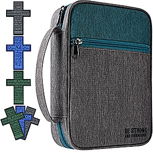 Bible Cover Case with Handle, Front Pockets and Christian Cross Bookmark Sets for Men (Standard-2)