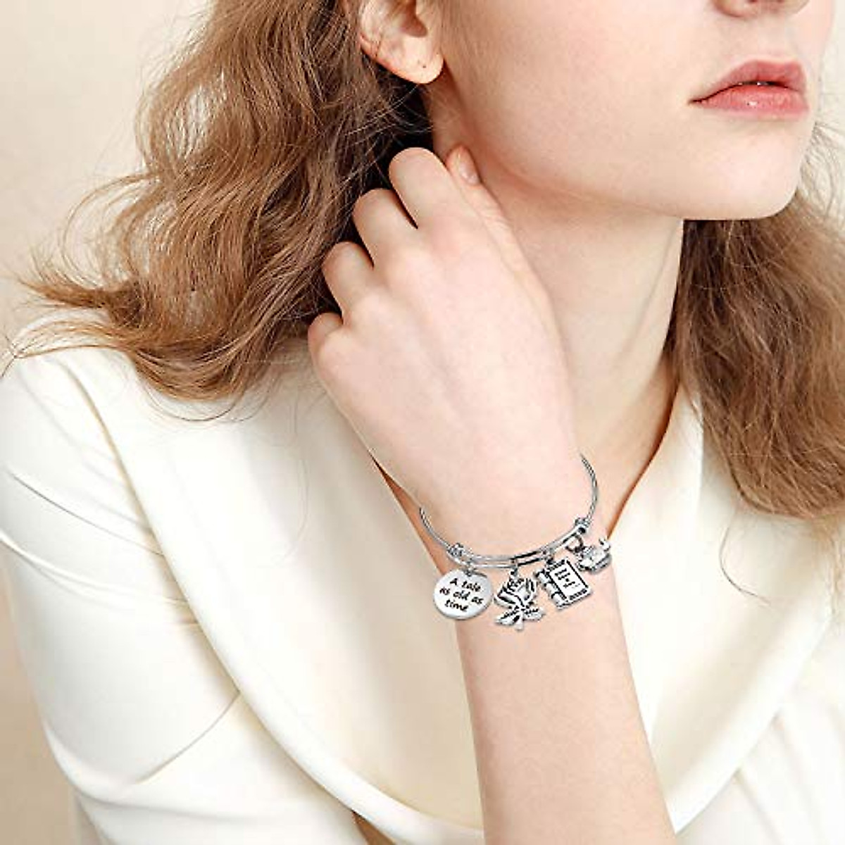 WENATA Inspirational Gift A Tale As Old As Time Beauty And The Beast Belle Bracelet Disney Jewelry Princess Bracelet Wedding Gift for Her (Tale as old BR)