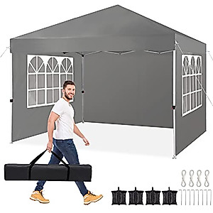 10x10 Pop Up Canopy with Sidewalls, Ez Up Canopy, Portable Instant Canopy, Outdoor Canopy Event Tent, Waterproof Vendor Canopy, Tents for Parties, Wedding, Camping,Grey