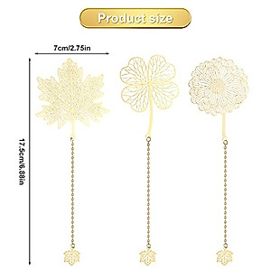 8 Pack Metal Bookmark with Chain, Exquisite Hollow Leaf Bookmark Unique Bookmarks Vintage Including Ginkgo Carnation Lotus Maple Leaf for Book Lovers, Writers, Children, Adults (Gold, 8 Designs)