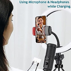 iPhone Microphone Adapter for Live-Streaming Lightning to Microphone & 3.5mm Headphone Adapter with Charging Port iPhone Audio & MIC Splitter Compatible with iPhone 14 13 12 11 SE X 8 7 Plug and Play