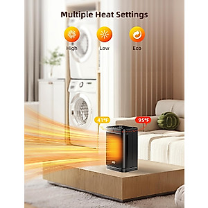 Space Heater Indoor, JRD 1500W PTC Portable Electric Heater with 80°Oscillation, Thermostat, 12h Timer, Fast Heat, Eco Mode, Remote, Small Quiet Safe Room heater Desk Heater for Office Bedroom Home