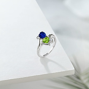 Gem Stone King 925 Sterling Silver Blue Created Sapphire Green Peridot Ring For Women (1.66 Cttw, Heart Shape 6MM, Gemstone September Birthstone, Available In Size 5, 6, 7, 8, 9)