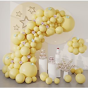Macaron Yellow Balloons Pastel Yellow Balloons Light Yellow Matte Latex Helium Party Balloon 100pcs 18/12/10/5 Inch Birthday Wedding Engagement Baby Shower Decoration