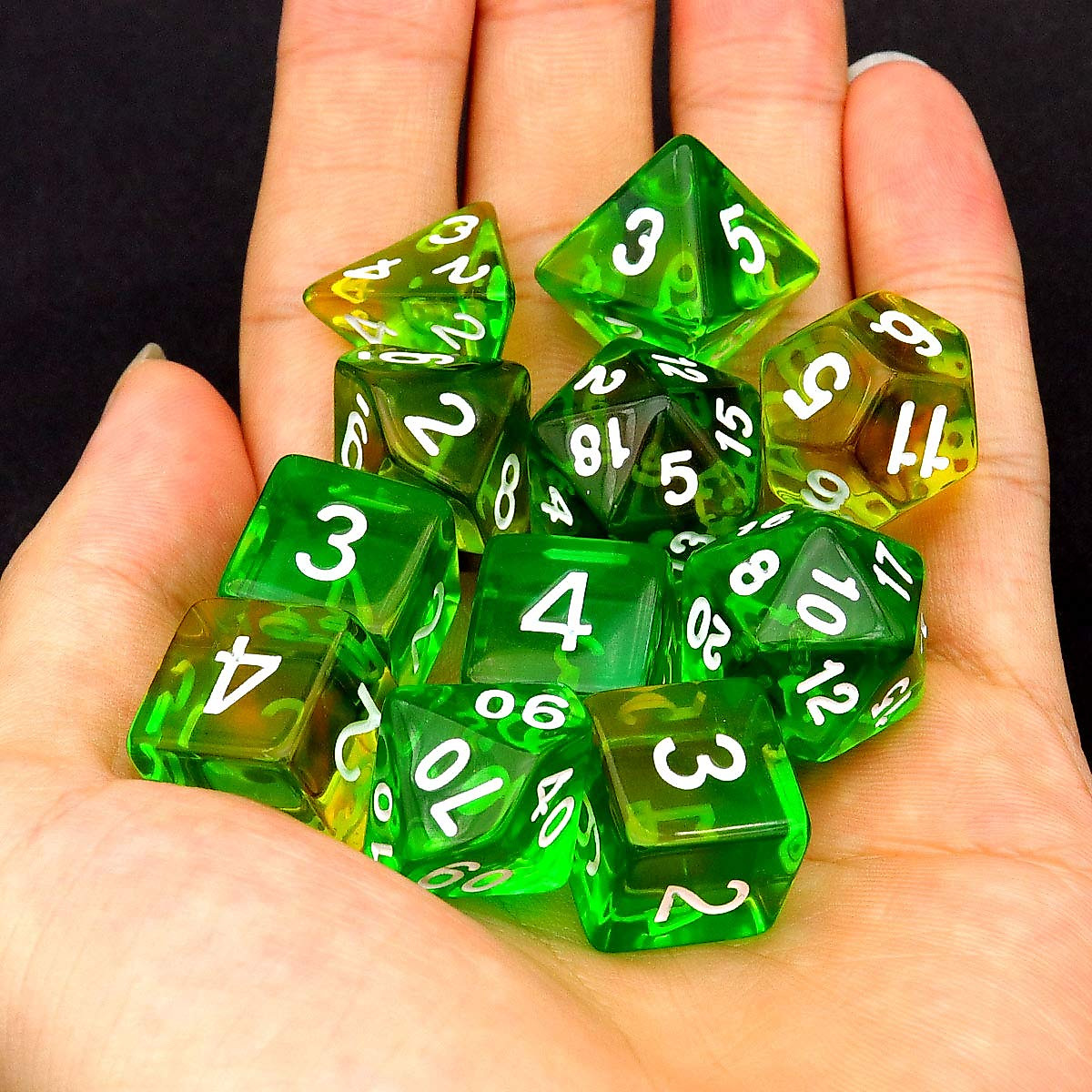 Haxtec 11PCS DND Dice Set Polyhedral D&D Dice for RPGs-Translucent Yellow Green Elvish Dice