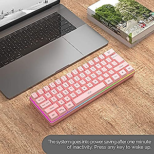 MageGee TS92 Wireless 60% Gaming Keyboard, Compact 61 Keys Rechargeable RGB Backlit Office Keyboard, 2.4G Wireless Connection, Pink Waterproof Portable Computer Keyboard for Mac Windows Laptop