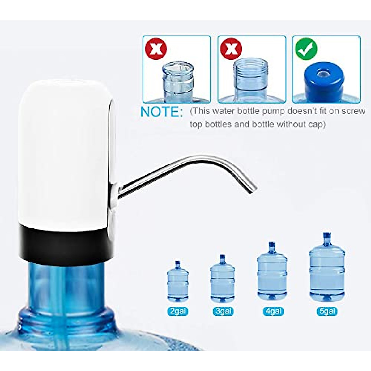 2020 Water Bottle Pump, USB Charging Automatic Drinking Water Pump for Universal 2-5 Gallon Jugs, Portable Electric Water Dispenser for Home Kitchen Office Camping