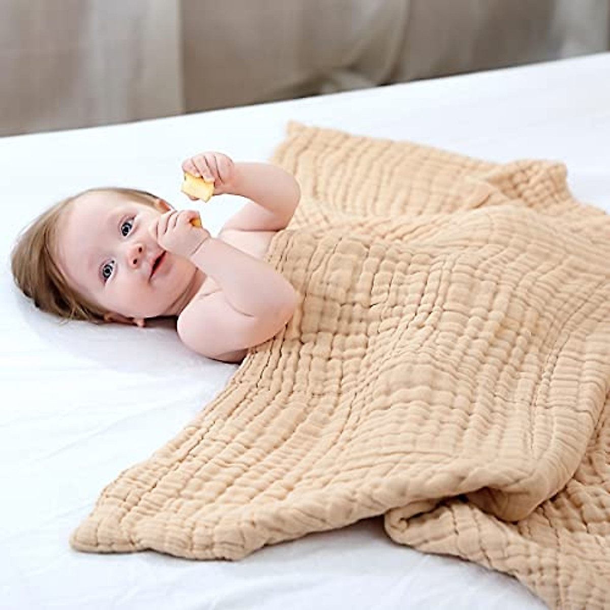Muslin Bath Towels, Super Soft 100% Cotton Receiving Blanket for Baby's Delicate Skin,2Pack 41.3 X41.3 Inches Swaddle Blanket,Lightweight Soft Breathable Throw Blanket Gauze Blanket, Light Tan11