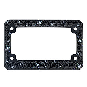 XCLPF Motorcycle Black Bling License Plate Frames,Diamond Rhinestone Motorcycle License Plate Holder,Motorbike Black Crystals License Plate Cover,Motorcycle License Plate Accessories