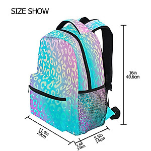 Dussdil Rainbow Shiny Leopard Kids Backpack Backpacks for Boys Girls Casual Daypack Back Pack 16 inch Laptop Bag Double Zipper Travel Sports Bags with Adjustable Shoulder Strap