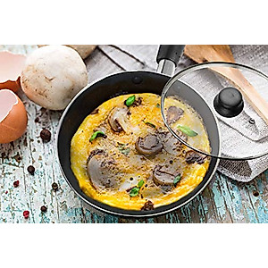 Bene Casa - Black Nonstick Aluminum Frying Pan with Glass Lid (6") - Dishwasher Safe for Easy Cleaning