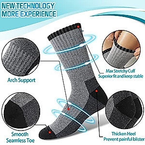 EBMORE Merino Wool Socks for Men Winter Thermal Warm Thick Hiking Boot Heavy Valentines Day Gifts for Him Stocking Stuffers Soft Cozy Socks (Black Gray (4 Pairs))