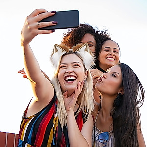 BNLIDES Handmade Fur Fox Wolf Cat Ears Headwear Women Men Cosplay Costume Party Cute Head Accessories for Halloween (Khaki White)