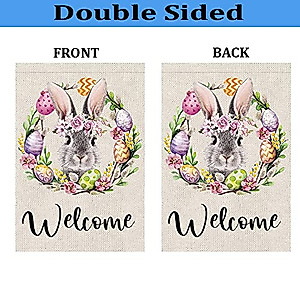 DmHirmg Easter Garden Flag,Double Sided Burlap Garden Flag,Easter Bunny Wreath Decorative House Flag Vertical Yard Sign for Home Party Yard Outdoor Decoration,Yard Dcorations