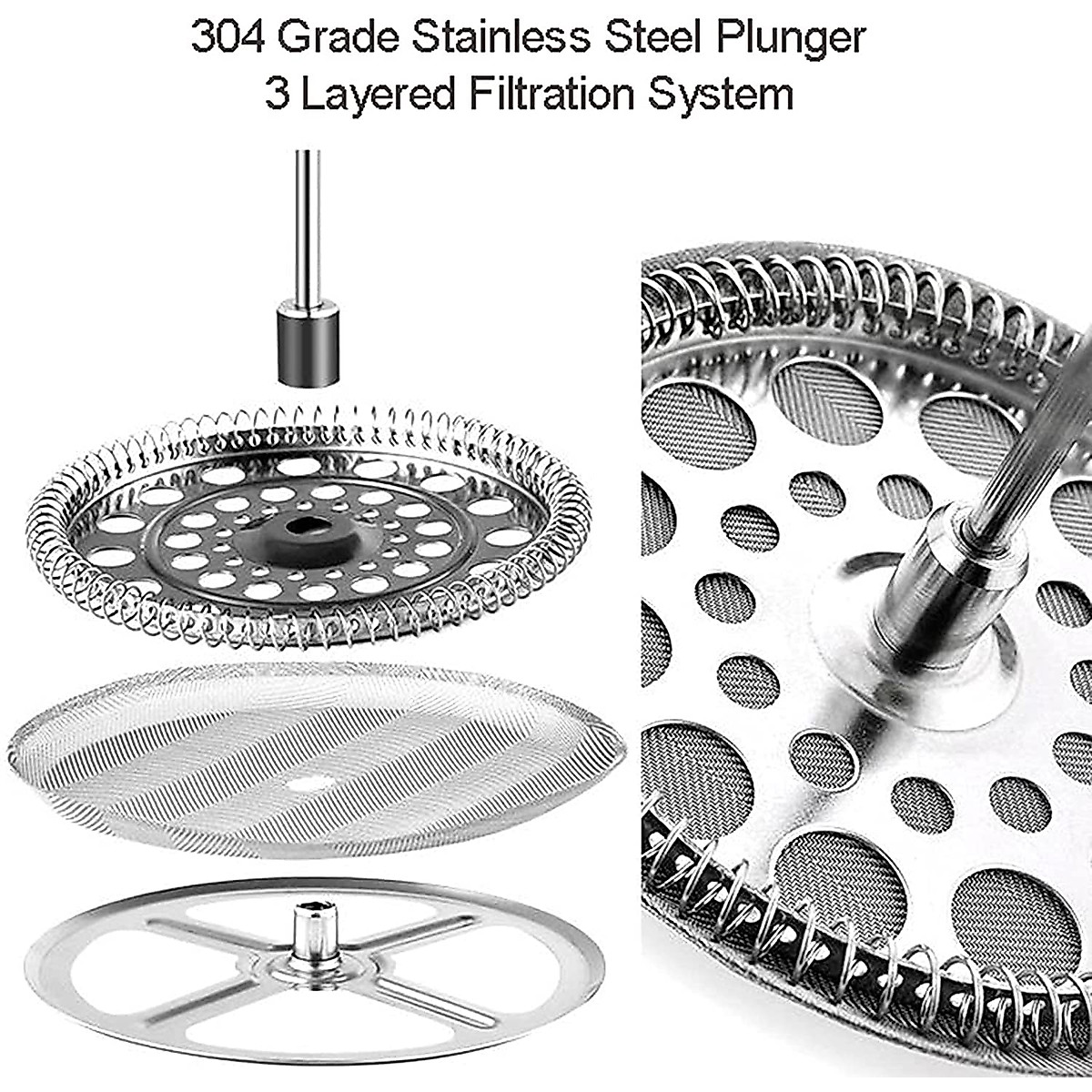 French Press Coffee Maker,Espresso And Tea Maker with Triple Filters,Stainless Steel 304 with Double-Wall Insulated Coffee Presser And Tea Pot