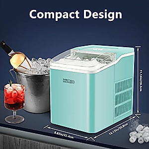 KUMIO Ice Makers Countertop, 9 Bullet Ice Ready in 6-8 Mins, 26.5 lbs/24 hrs, Self-Cleaning Ice Maker, Portable Ice Machine with Ice Scoop & Basket, Blue
