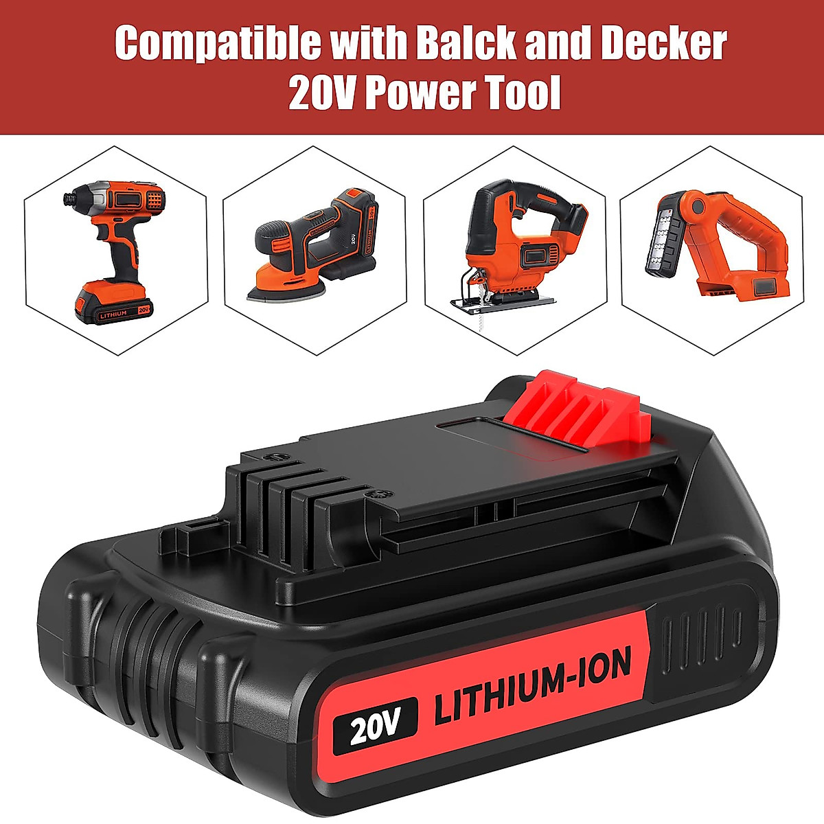 2Pack 20 Volt 3800mAh Replacement for Black and Decker 20V Battery Lithium MAX LBXR20 LB20 LBX20