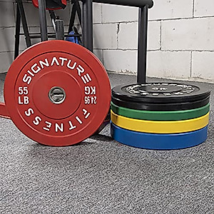 Signature Fitness 2" Olympic Bumper Plate Weight Plates with Steel Hub, 55LB Single, Colored