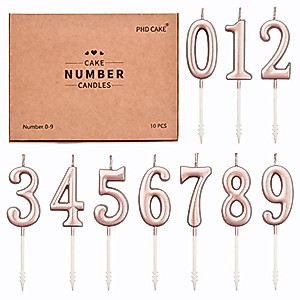 PHD CAKE 10-Pieces Rose Gold Numeral Birthday Candles, Cake Numeral Candles Number 0-9 Glitter Cake Topper Decoration for Birthday,Wedding Anniversary,Party Celebration
