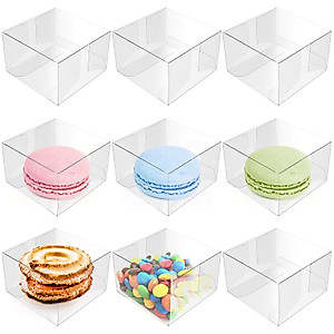 Nicunom 100 Pack Clear Macaron Boxes, Plastic Favor Boxes, 2.17" x 2.17" x 1.38" Bakery Boxes Candy Containers for Chocolate Cake Desserts Cupcakes Cookies Muffins Party Favors Packaging