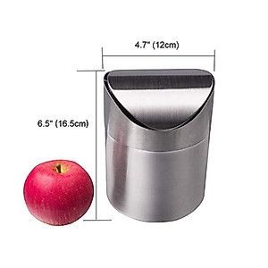 JILLICK Small Mini Trash Can with Lid, Brushed Stainless Steel Small Tiny Mini Trash Bin Can, Mini Countertop Trash Cans for Desk Office, Swing Top Trash Bin 1.5 L/0.40 Gal (Sliver)