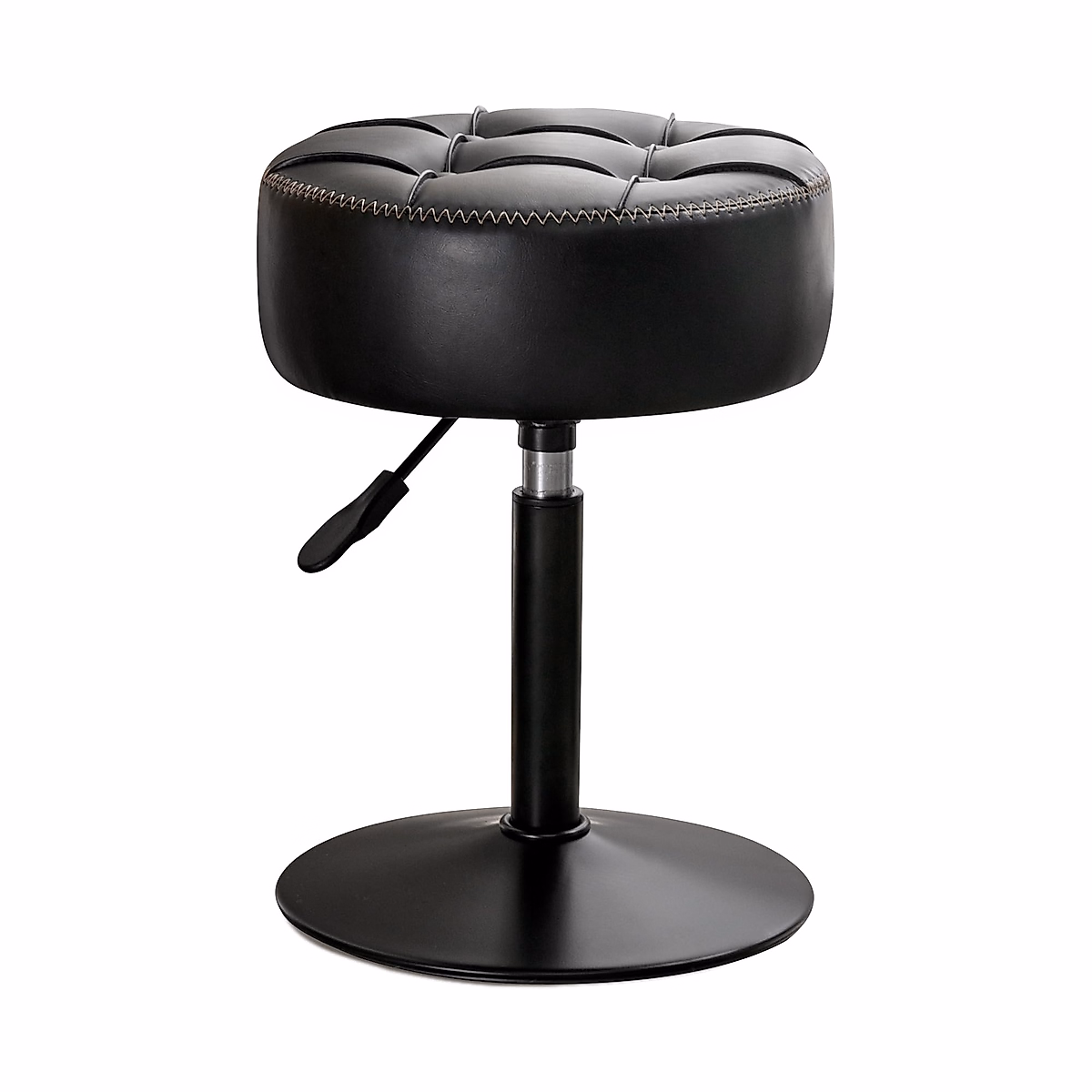 LUE BONA Adjustable Vanity Stool, 360°Swivel Vanity Chair Stool for Makeup Room, Black Stool Chair for Vanity, Small Faux Leather Vanity Stool for Bathroom, Living Room