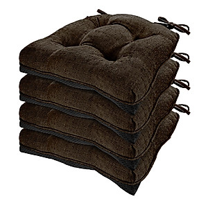 HARBOREST Chair Cushions for Dining Chairs Set of 4 - Chenille Tufted Kitchen Chair Cushions with Ties and Non-Slip Bottom, Memory Foam Chair Pads for Dining Chairs, 17" x 17", Chocolate