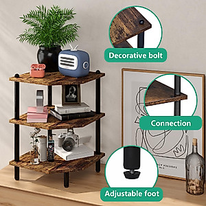 MOFAIN Desktop Corner Stand Shelf for Storage, 3 Tier Corner Shelf Organizer, Rustic Brown Rack for Small Spaces, Home Office, Kitchen, Bathroom