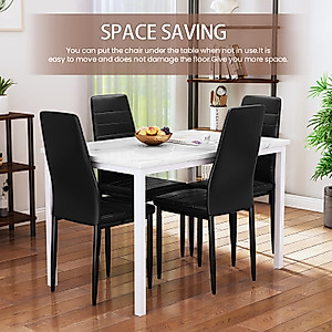 Lamerge Dining Table Set for 4, Marble Kitchen Table and Chairs for 4, Comfortable PU Leather Chairs,Dining RoomTable Set for Small Space,Living Room, Breakfast Nook,Black+White