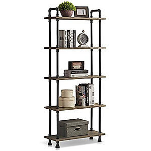 ivinta Industrial Bookshelf Metal Bookcase, Storage Shelf Plant Shelf Vintage Kitchen Shelves, Farmhouse Etagere Heavy Duty Display Shelf Wide Modern Open Pipe Book Case (5-Tier)