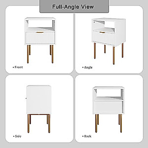 Aobafuir Nightstand, Drawer Dresser for Bedroom, Small Side Table with Drawer, Bedside Furniture, Night Stand, End Table with Gold Frame for Bedroom,Living Room,White