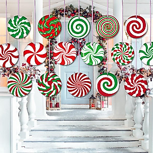 Flyowl 16 PCS Candy Christmas Outdoor Decorations Christmas Tree Hanging Ornaments Peppermint Lollipop Candy Yard Signs Tree Porch Yard Xmas Decor