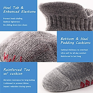 u&i Men's Performance Cushion Cotton Low Cut Ankle Athletic Socks with Tab, Grey (6-Pack)