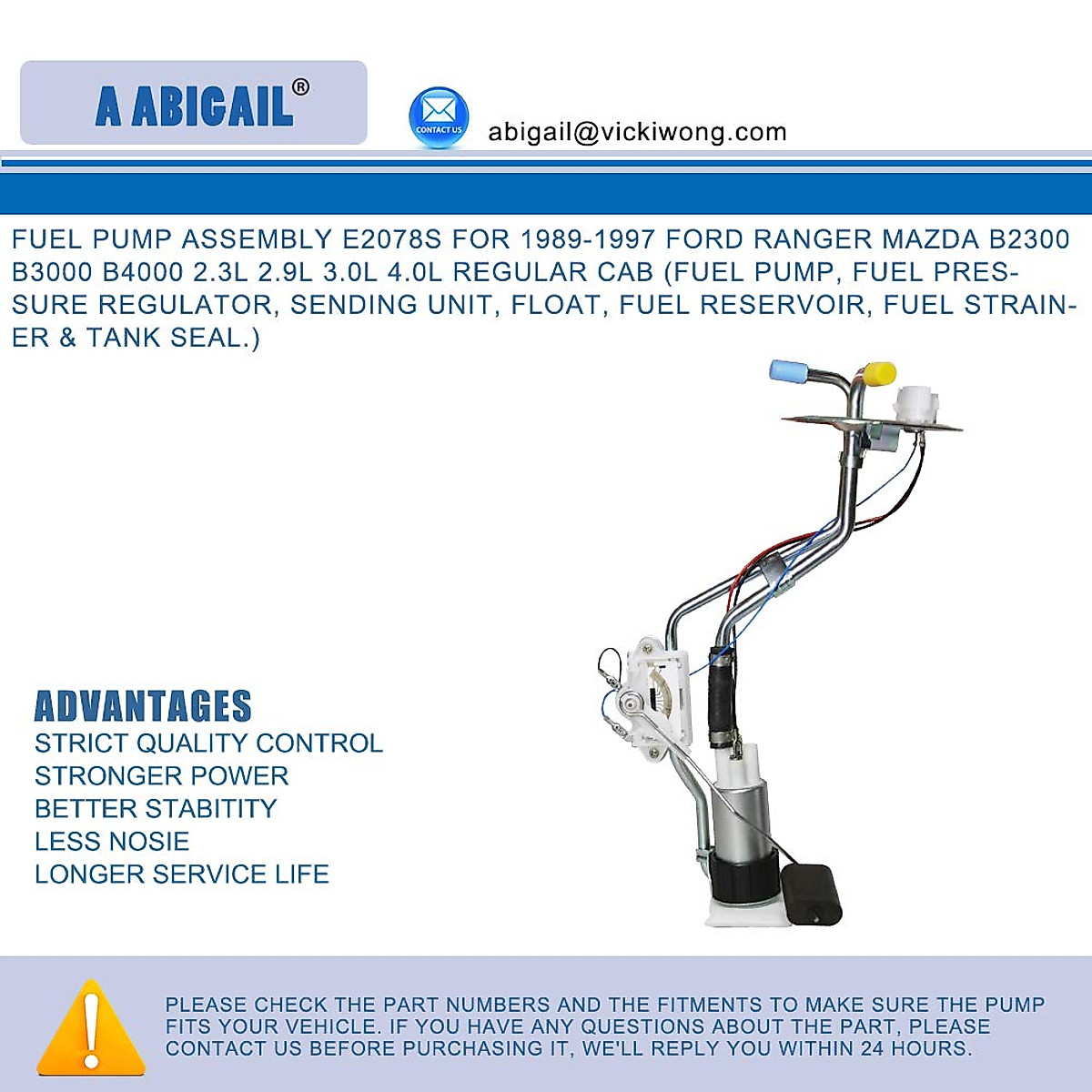 Fuel Pump E2078S Replacement for 1989-1997 Ford Ranger Mazda B2300 B3000 B4000 2.3L 2.9L 3.0L 4.0L Regular Cab