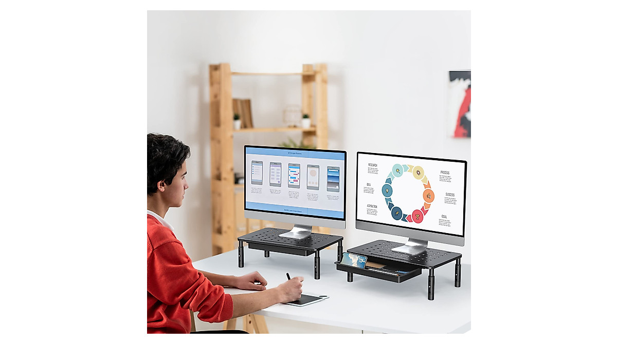 Zimilar Adjustable Monitor Stand Riser w/ Drawer - 2 Pack