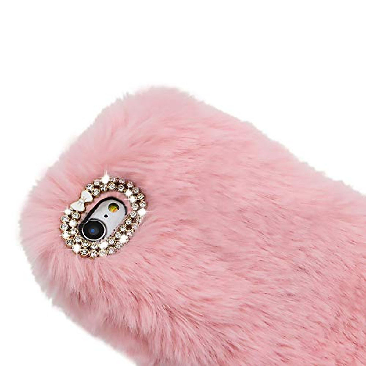 Fluffy Rabbit Fur Case for iPod Touch 7 / iPod Touch 6 / iPod Touch 5, Girlyard Cute Bling Diamond Rhinestone Handmade Furry Warm Faux Bunny Hair Soft Plush Shockproof Cover for Women Girls - Pink