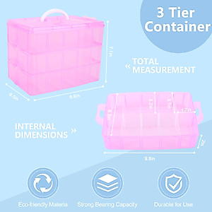 COSICS Large Stackable Craft Storage Containers, 3 Layers Hair Accessories Organizers Box with Adjustable Compartments, Plastic Bead Organizer Case for Art Supplies, Jewelry, Toys, Nail, Embroidery