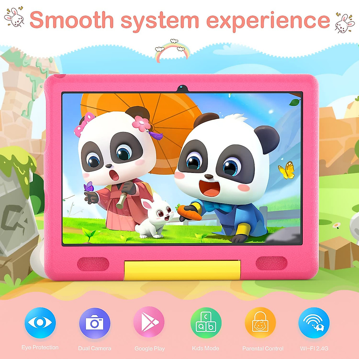 Kunleba Kids Tablet 10.1 Inch Andriod 11 Tablet for Kids Quad Core 32GB ROM 6000mAh Wi-Fi Bluetooth Tablets PC (Pink)