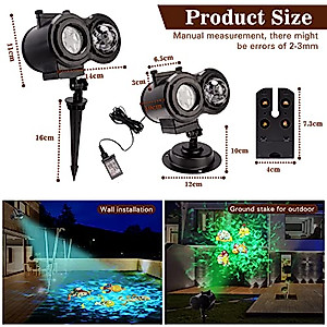 Christmas Halloween Projector Lights, Remote Control 2-in-1 Ocean Water Wave & Rotating Gobos 16 Slides, IP44 Waterproof Indoor Outdoor Lights for Holiday Party Garden Landscape Decorations Puloux