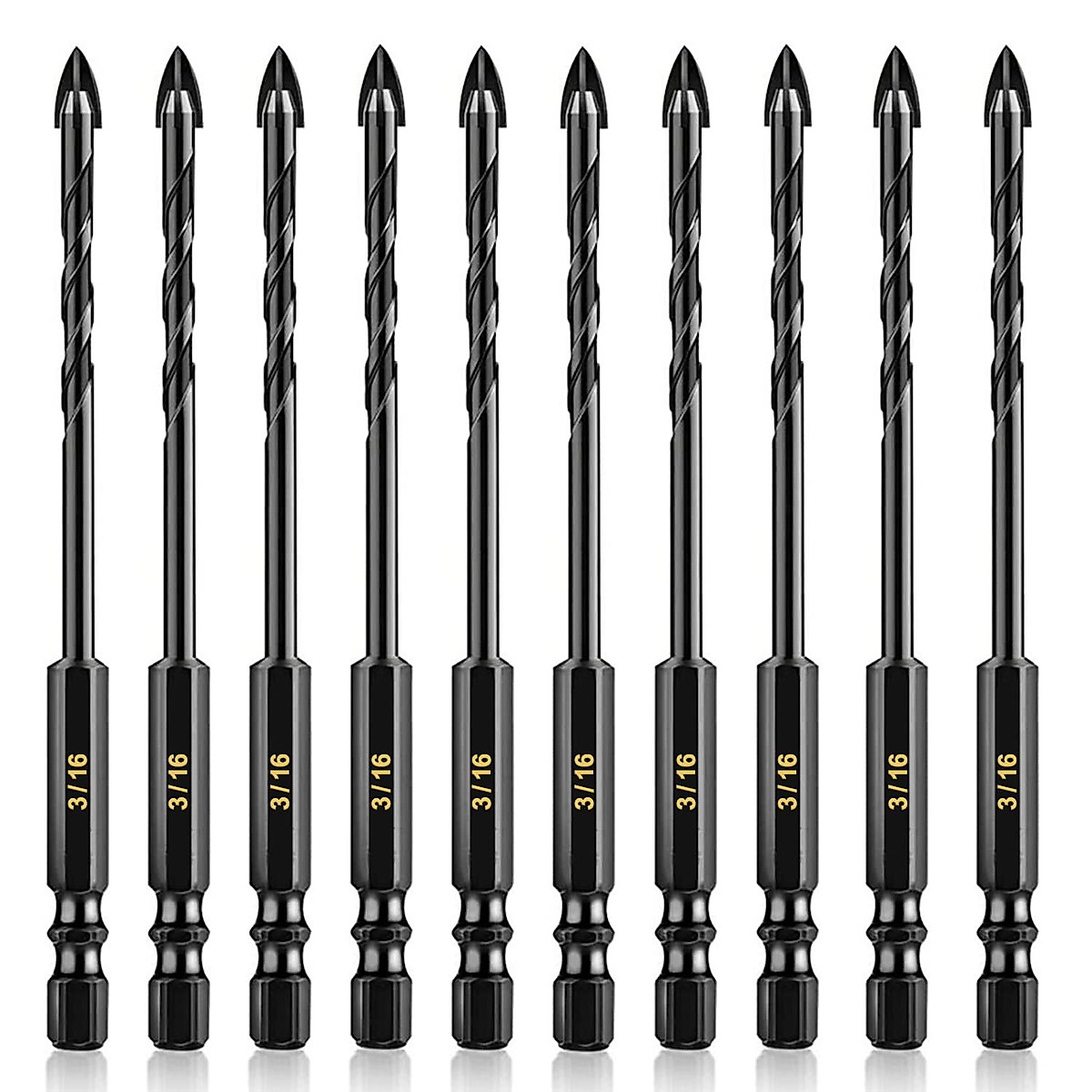 AVERZELLA 3/16" Tungsten Carbide Concrete Drill Bit Set with Four-Cross Edge& Hex Shank,10 PCS 5mm Drill Bits for Metal,Masonry Drill Bit Set 3/16 Inch for Tile/Ceramic/Glass/Mirror/Brick/Cement