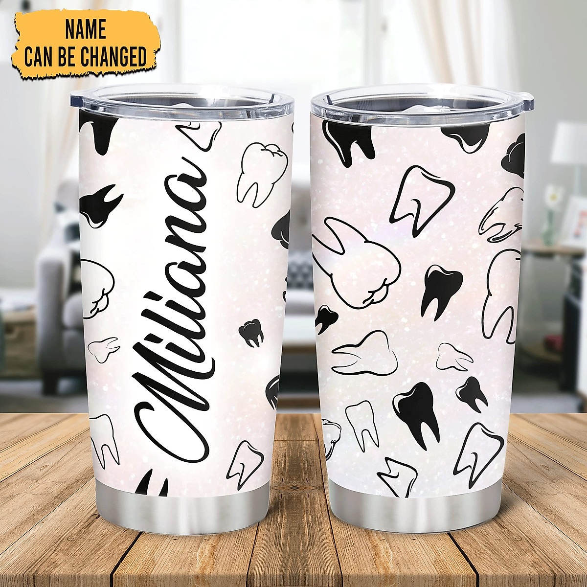 Hyturtle Personalized Dentist Tumbler - Teeth Print Custom Name Stainless Steel Tumbler 20 oz With Lid - Idea Gifts For Dentists, Women, Dental Hygiene, Glass, Men, Hygienist - Gifts For Birthday