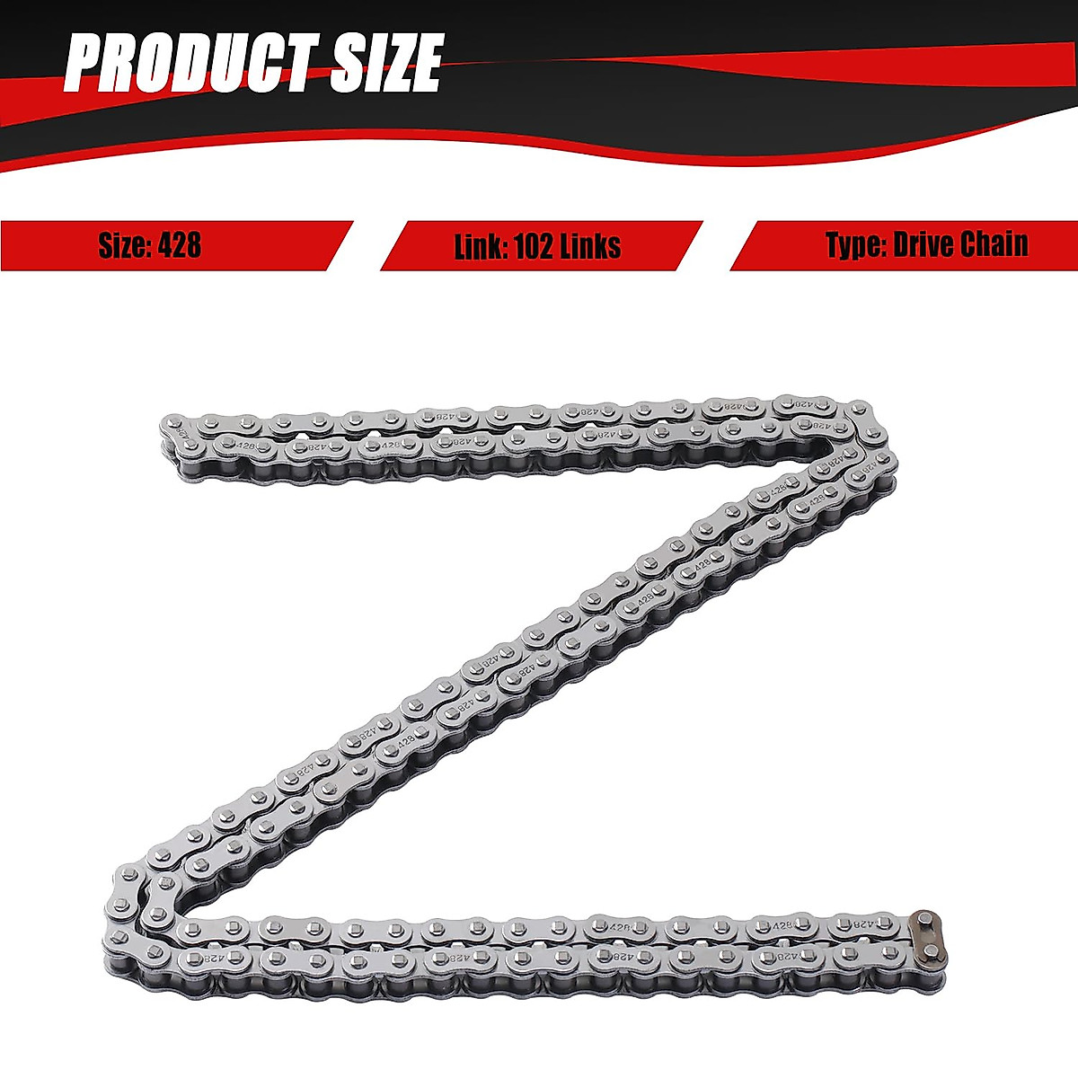 KAMIER 428 Drive Chain 102 Link with Chain Breaker for 50cc 70cc 90cc 110cc 125cc CT90 CT110 TaoTao TForce Coolster Vitacci Apollo Trailmaster Pit Dirt Bike 4 Wheeler ATV Quad Go Kart Heavy Duty Parts