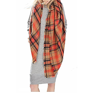 Century Star Women's Stylish Warm Tassels Soft Plaid Tartan Scarf Winter Large Blanket Wrap Shawl Beauty Orange