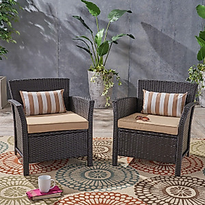 Christopher Knight Home Tori Outdoor Wicker Club Chairs (Set of 2), Brown and Tan